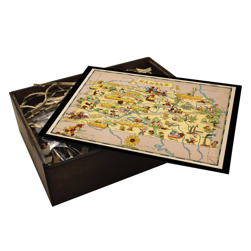 KANSAS State Wooden Puzzle | Vintage KS Pictorial Map | Adult Jigsaw P ...